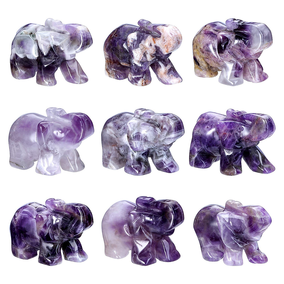 Top Plaza 2 Inches Amethyst Crystals Elephant Figurines Decor Reiki Healing Crystal Stone Crafts Statues Elephant Gifts Collectible Decor for Home Office Desk
