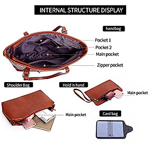 Women Vintage Handbag and Purse Leather Tote Shoulder Bag Large Satchel Top Handle Work Bag Set 4pcs