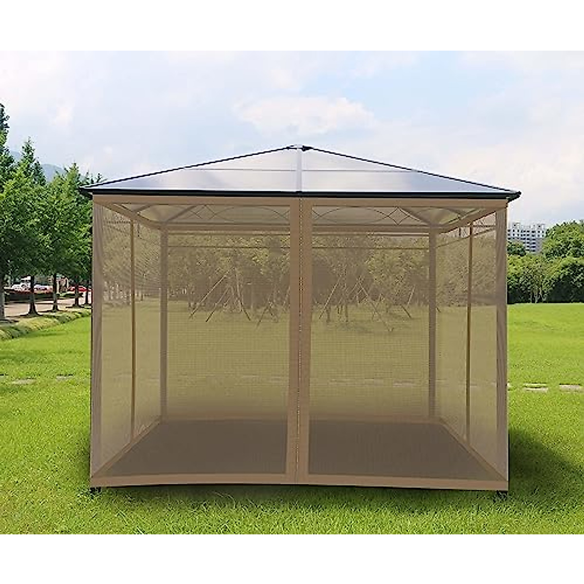 Gazebo Mosquito Netting Screen 4-Panels Universal Replacement for Patio, Outdoor Canopy, Garden and Backyard (10'x12', Khaki)