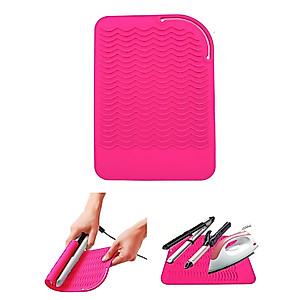 Heat Resistant Glove with Heat Resistant Mat for Curling Iron, Hair Straightener, Flat Irons, Silicone Bump Glove, 9” x 6.5” Food Grade Silicone Mat, Pink