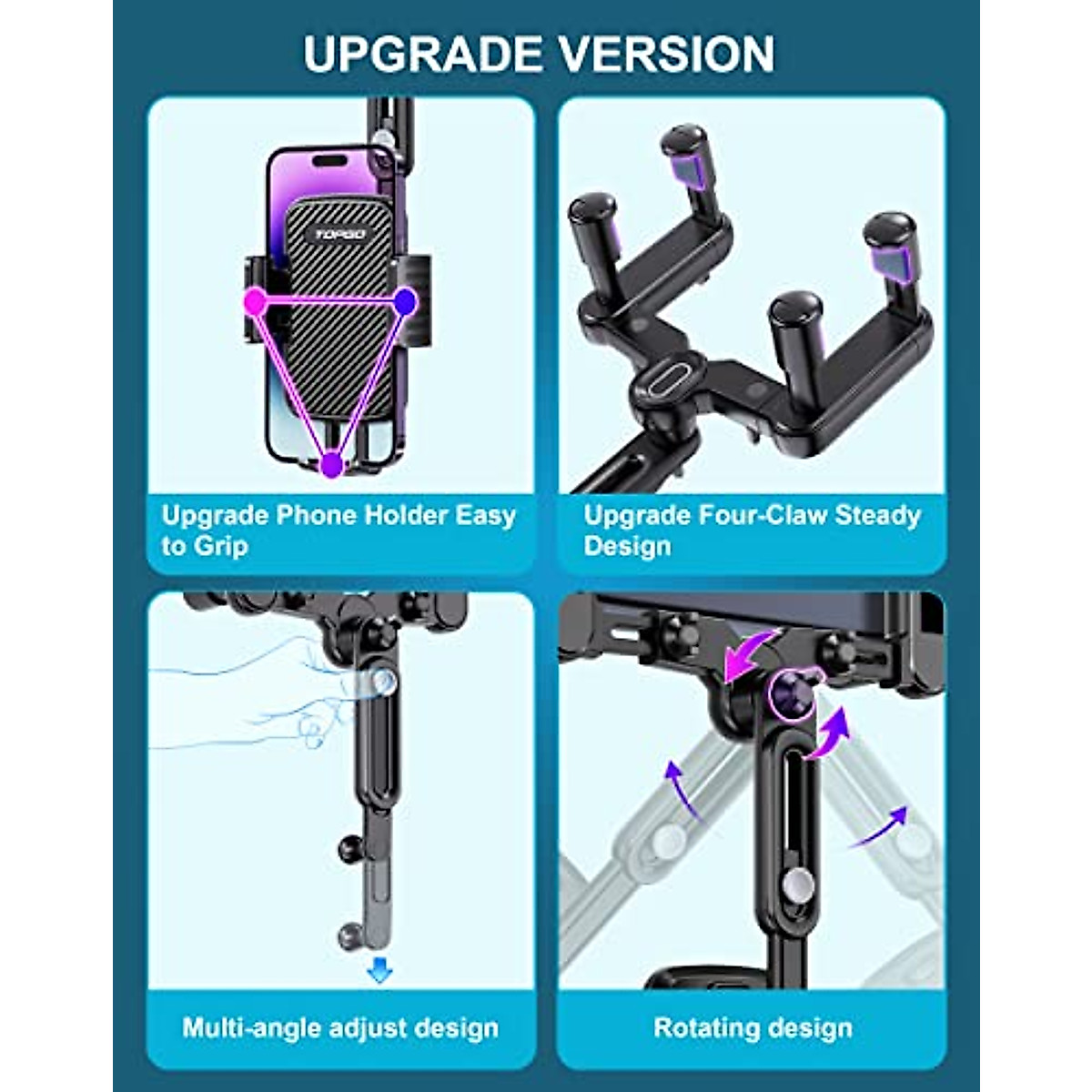 TOPGO Updated Rotatable and Retractable Car Phone Holder- Rear View Mirror Phone Holder, Upgrade Adjustable Car Phone Holder Mount for iPhone, Samsung and All Smartphones