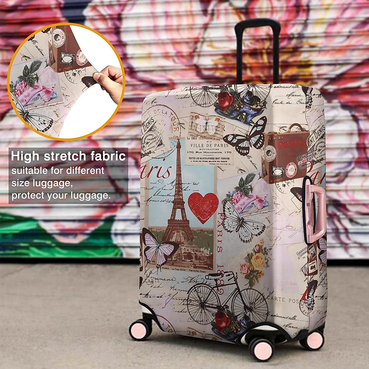 Xidingyue France Paris Tower Luggage Protective Cover Eiffef Tower Pattern Elastic Suitcase Cover Fit 22-24 Inch Luggage