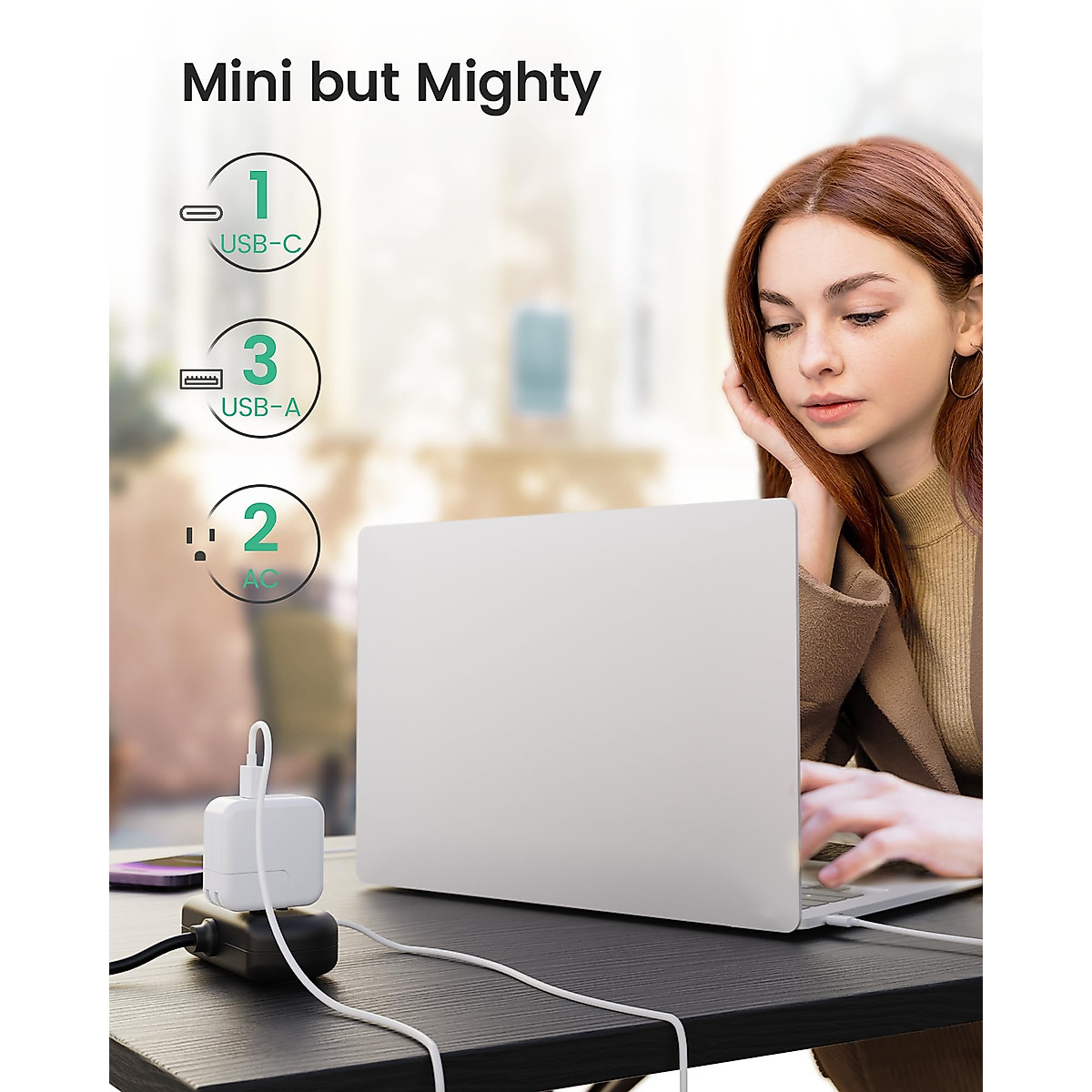 Power Strip with USB, SUPERDANNY Mini Surge Protector with 2 Wide-Spaced Outlets, 3 USB-A and 1 USB-C, 5 Ft Extension Cord, Flat Plug, Compact Size Desktop Charging Station Travel, Home, Office, Black