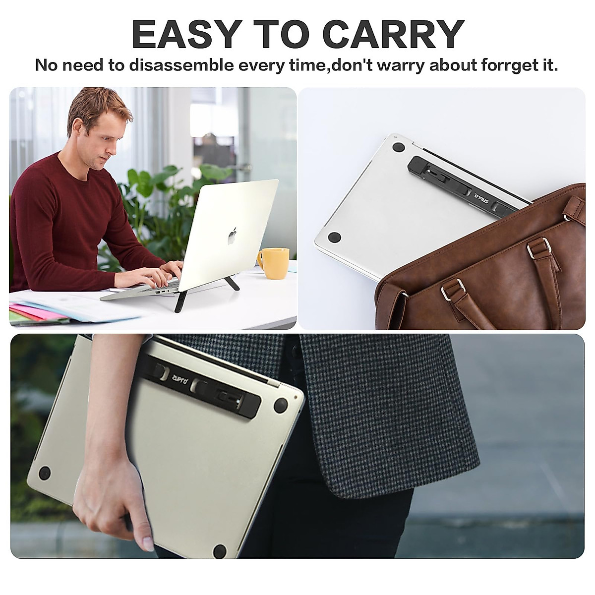 Zupro Portable Laptop Stand,Foldable Adjustable Heights,Invisible Aluminum Lightweight Laptop Keyboard Holder Riser,Ergonomic,Compatible with 10 to17 Inches Notebook Computer.Self-Adhesive.(Silver)