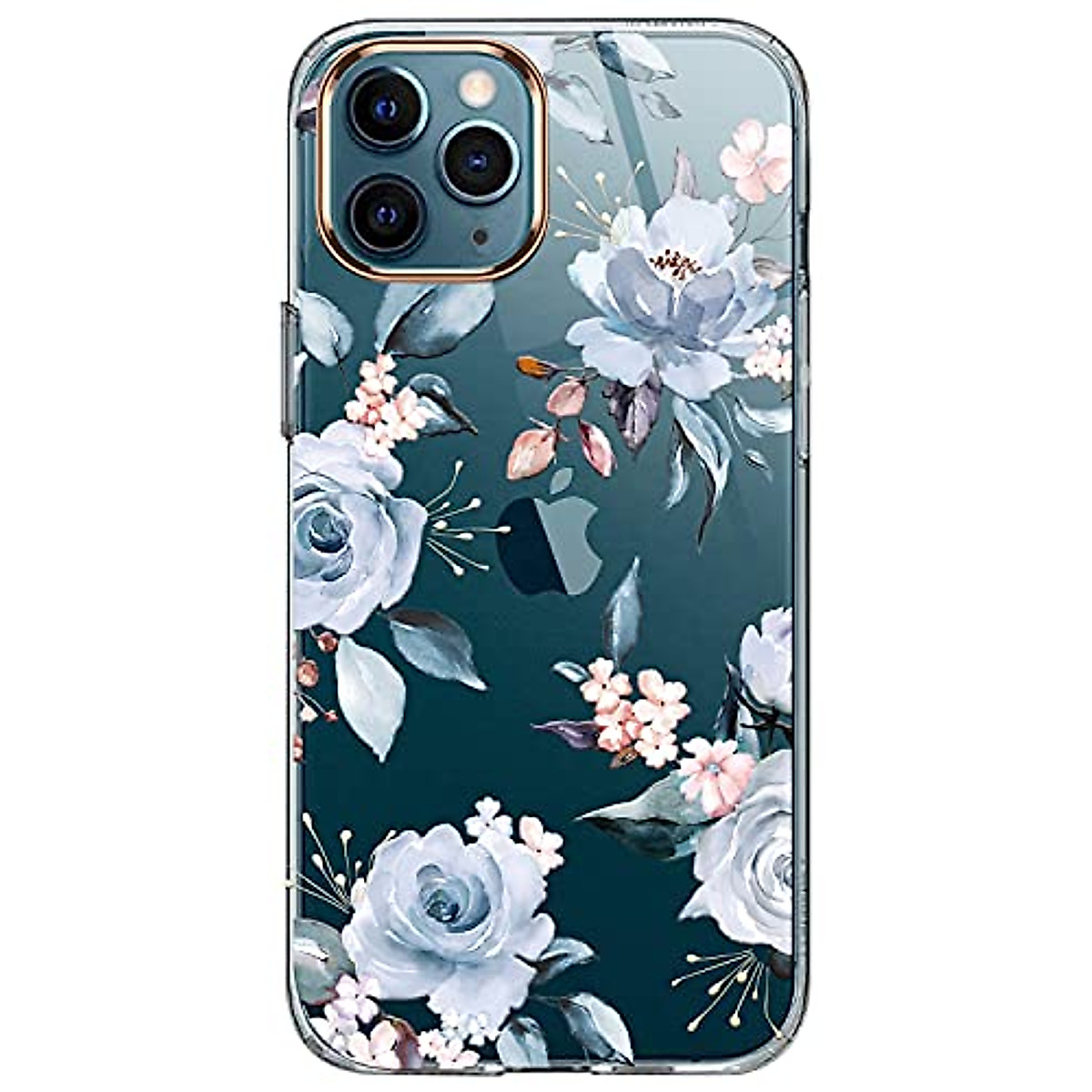 luolnh iPhone 11 Pro Case,iPhone 11 Pro Cute Case with Flowers,for Girly Women,Shockproof Clear Floral Pattern Hard Back Cover for iPhone 11 Pro 5.8 inch 2019 -Blue