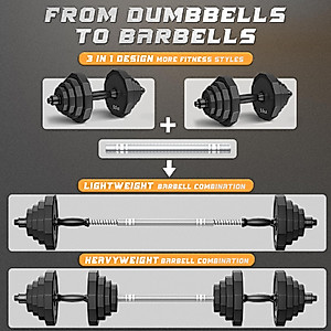 KISS GOLD Weights Dumbbells Set, Adjustable Dumbbell Sets 22Lbs 44Lbs 66Lbs 88Lbs with Solid Steel, Barbell Free Weight Set with Connector Workout Home Gym Equipment for Men Women Strength Training Shaping