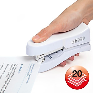 Rapesco 1319 Stand Up/Space-Saving Stapler, 20 Sheet Capacity, White
