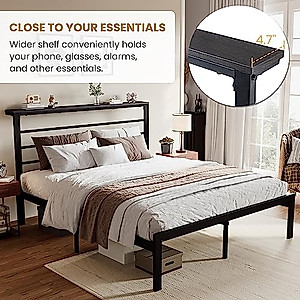 SHA CERLIN Full Size Bed Frame with Headboard Shelf, Heavy Duty Platform Bed Frame with Strong Metal Foundation, No Box Spring Needed, Black