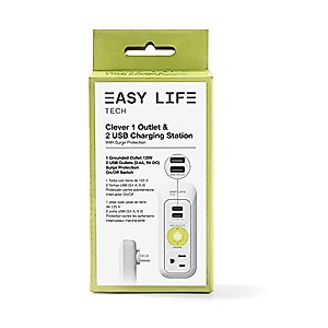 Travel Outlet Extender with Surge Protection 1 Outlet 2 USB for Home, Hotel, and Office by Easylife Tech