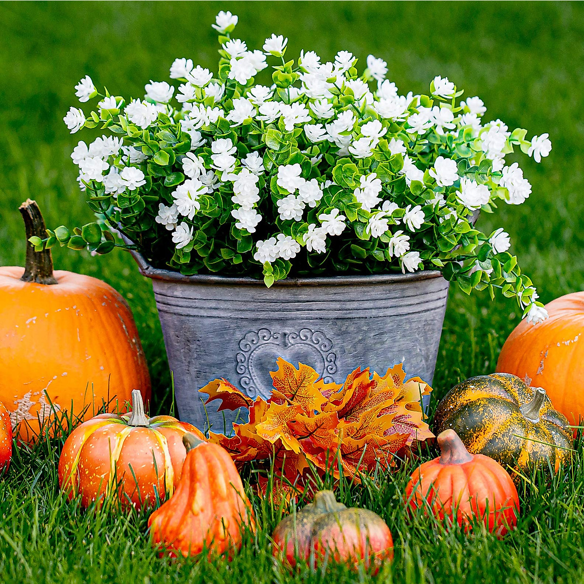 AXYLEX Artificial Flowers for Outdoors Fake Plants - 12 PCS Bundles Outside Face Spring Greenery UV Resistant No Fade Faux Bushes Daffodils Shrubs Home Garden Porch Patio Decoration Window Box(White)