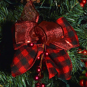 Morex Ribbon Red/Black Wired Flannel Ribbon, Buffalo Red Plaid, 2.5" x 100 Ft