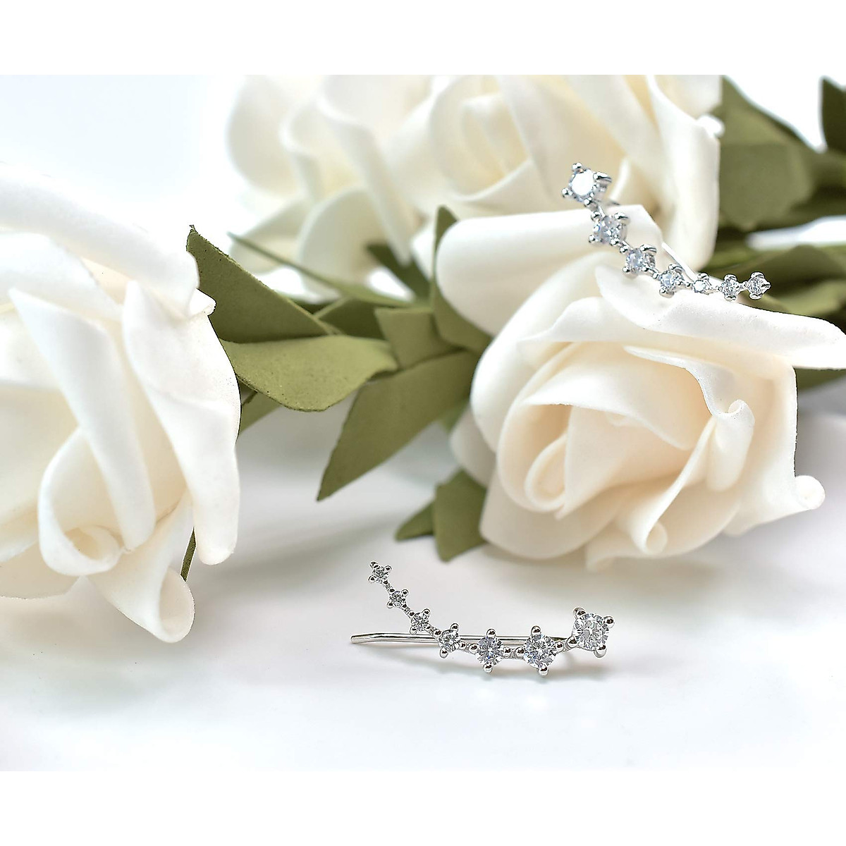 Earring for Women Cartilage 7 Crystals Ear Cuffs Hoop Climber S925 Sterling Silver Earrings with Cubic Zirconia CZ Hypoallergenic Piercing Gifts for Her