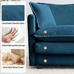 mikibama Luxury 2 Piece Sofa Set, 2 Pieces of Loveseat Sofa, Modern Chenille Comfy Cloud Couches Set for Living Room Office with 4 Armrest Pillows and 4 Toss Pillows, Blue