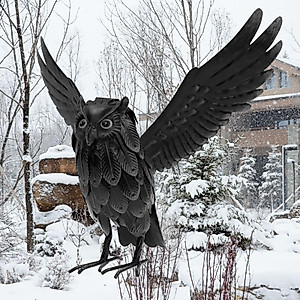 Natelf Solar Owl Decoy Sculptures & Statues Halloween Decoration, Standing Metal Bird Deterrent to Scare Birds Squirrels Away for Outdoor Garden Yard Patio, Black