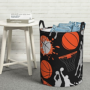 Gbuzozie Basketball Sport Pattern Round Laundry Hamper Storage Basket Toys Clothes Organizer Bin For Home Bathroom Bedroom Dorm Nursery, 38l