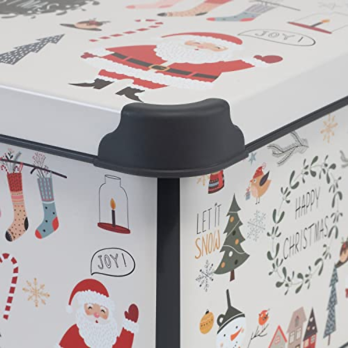 Simplify “Happy Christmas” Design Storage Bin | Christmas Tote | Holiday Décor Decorations Organizer | Lidded | Stackable | White