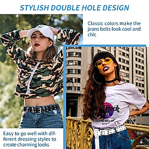 Geyoga 2 Pieces Double Grommet Canvas Belts Two-Hole Jeans Vintage Buckle Punk Belts for Men and Women (White and Black,100 cm)