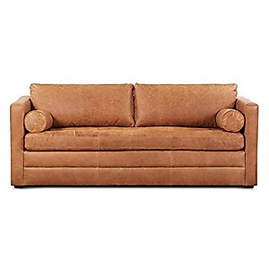 POLY & BARK Napa 82" Pull-Out Convertible Sleeper Sofa in Full-Grain Pure-Aniline Italian Leather, Cognac Tan