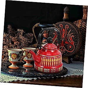 Retro Enamel Teakettle Teapot Green Tea Kettle Enamel Tea Kettle Tea Kettles Stovetop Tea Supply Stovetop Tea Kettle Red Handle Ancient Clock Handle Stovetop Kettle