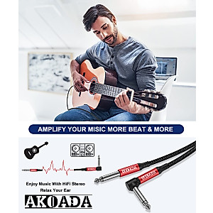 AkoaDa 1/4 Inch Instrument Cable TS Guitar Cable 10 ft 2Pack,Right Angle 6.35mm Male Jack Stereo Audio Electric Guitar Cord Bass AMP Cord for Electric Guitar, Bass Guitar, Pro Audio, Electric Mandolin