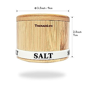 ThougrLyh Salt and Pepper Bowls Bamboo Pepper Salt Box with Swivel Lid and Spoon 2 Piece Set Salt and Pepper Cellar to Easily Open and Seal with 2 Spoon Storage Spice Pepper Salt Container