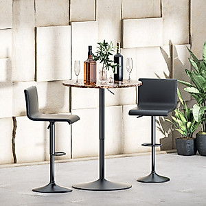 MoNiBloom Round Cocktail Bar Table with Metal Base, 23.5" Rotatable Tall Bistro Pub Table with Adjustable Height Brown Marble Texture Top Counter Bar for Kitchen Dining Room Living Room (Brown Rock)