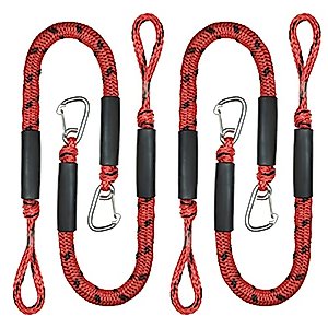 4 Pack Bungee Boat Dock Line with Stainless Steel Clip 3FT Mooring Rope Boat Accessories Docking Lines PWC Dockline for Boats Kayak, Jet Ski, Pontoon, Canoe, Power Boat WaveRunner(Red&Black)