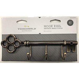 Threshold 085-03-3710 Vintage Style 3 Hook Key Rail Antique Brass Finish