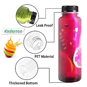 Kaderron 40pcs 12oz Plastic Juice Bottles with Caps, Empty PET Disposable Plastic Bottles, Clear Bulk Drink Containers with Black Tamper Evident Lids for Juicing, Drinking and Other Beverages