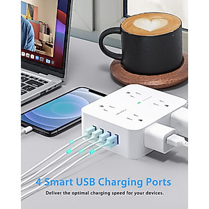 Surge Protector Power Strip - 8 Widely Outlets with 4 USB Charging Ports, Multi Plug Outlet Extender with 5Ft Braided Extension Cord, Flat Plug Wall Mount Desk USB Charging Station for Home Office ETL