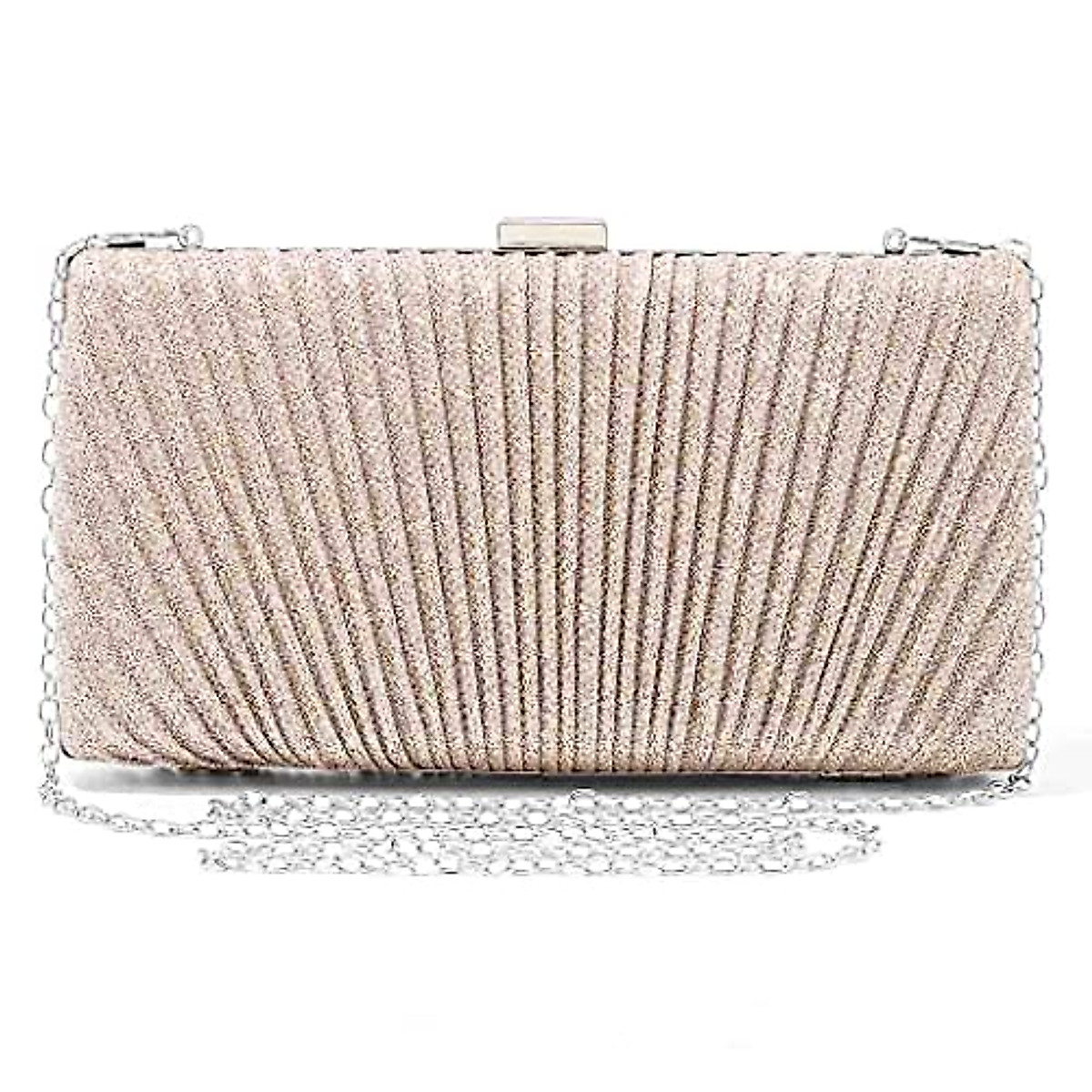 Yokawe Women's Evening Bag Gold Glitter Pleated Clutch Purse Bridal Wedding Party Prom Handbag (Champagne)