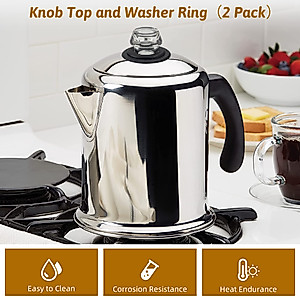 Omoojee Coffee Percolators Knob Top and Washer Ring, 2 Sets Camping Coffee Pot Top Replacement Parts, Compatible with Farberware Coffee Maker