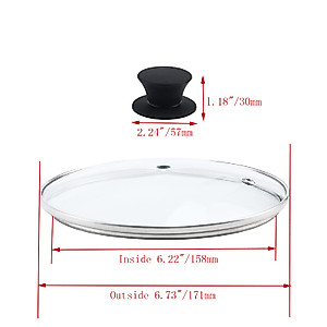 Geesatis 6.5"Tempered Glass Lid Heat Resistant Silicone Handle Frying Pan Lid Replacement Lid for Universal Pans, Pots, 1 Set, with Cleaning Pad
