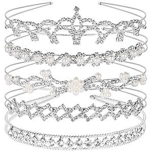 Teenitor 5Pcs Crystal Headband Set, Jewelry Rhinestone Women Girl Hair Style Accessories Wedding Party Tiara Headdress- Silver Tiara for Little Girls
