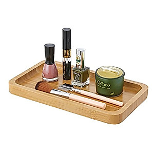 INIUNIK Bamboo Vanity Tray, Bathroom Tray Bamboo Tray Toilet Tank Tray Sink Tray Bathroom Countertop Organizer Holder for Candle Perfume Ring Earring Soap Dispenser