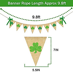 Glitter Shamrock Garland Banner Burlap | Rustic St. Patrick's Day Shamrock Garland | St. Patrick's Day Decorations | Shamrock Clover Garland Banner | Irish Lucky Day Home Outdoor Hanging Decor