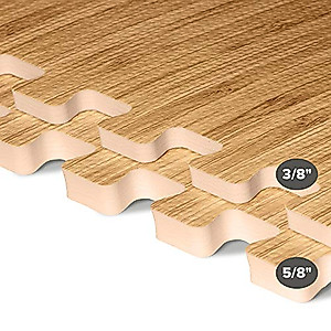 FOREST FLOOR Thick Printed Foam Tiles, Premium Wood Grain Interlocking Foam Floor Mats, Anti-Fatigue Flooring, 3/8" Thick, Light Bamboo, 24 Square Feet (6 Tiles)