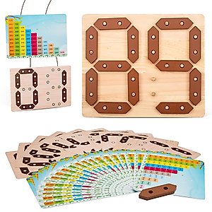 ThinkMax Wooden Number Puzzles, Number Peg Boards for Toddlers, Preschool Education Math Stacking Block, Christmas and Birthday Gifts for Boys Girls