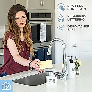 Heartland Home Porcelain Sponge Holder for Kitchen Sink. Compact Sink Caddy Organizer - Scouring Pad and Dish Sponge Holder. Ceramic Black and White Kitchen Decor and Cute Kitchen Accessories