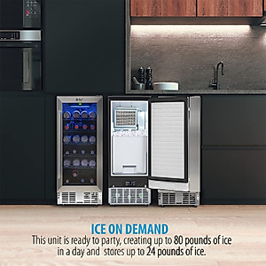 Deco Chef Under Counter Ice Maker, Makes 80lb Restaurant Quality Sheet Ice Cubes Per Day, Stores up to 24lbs, Automatic Drainage, Installation Kit Included