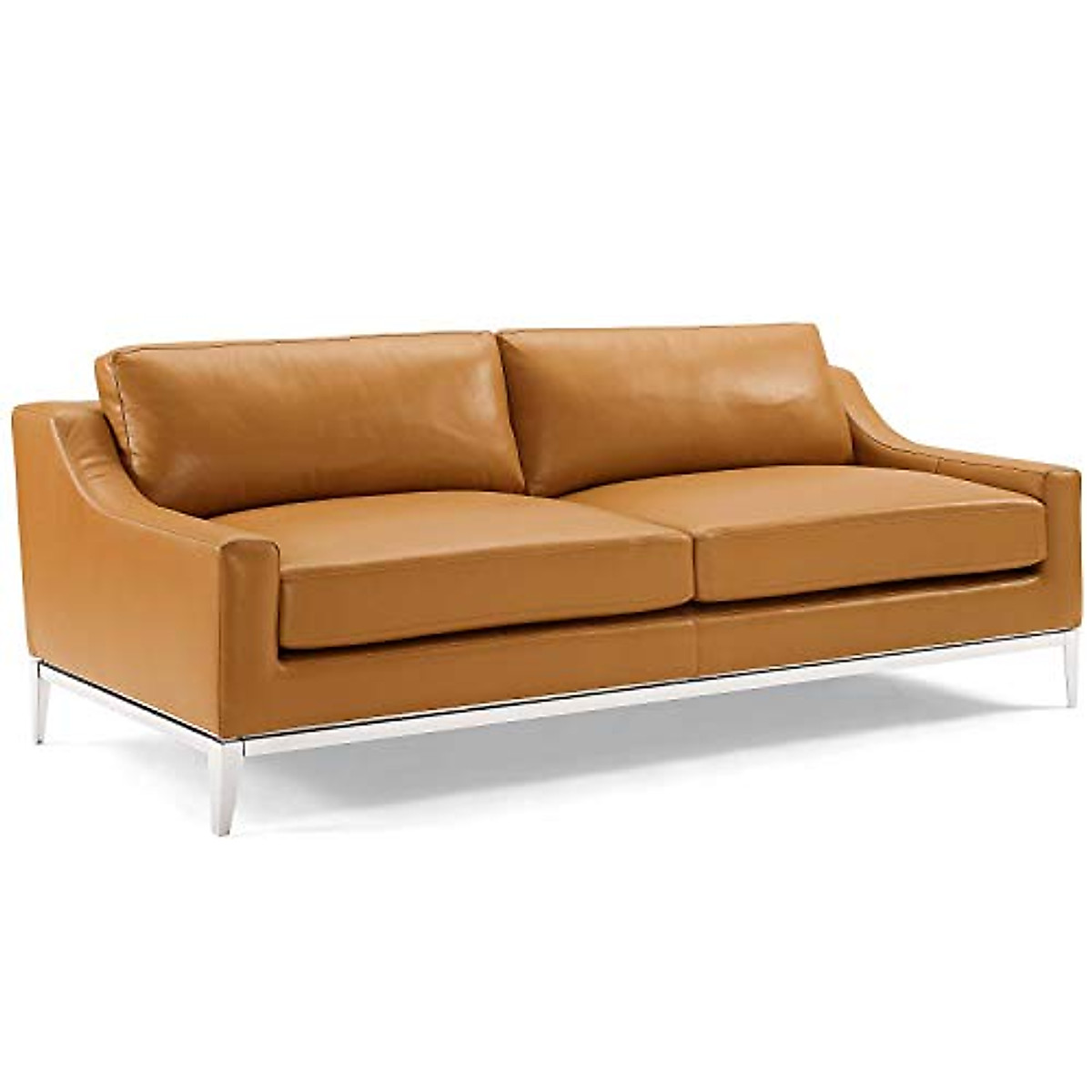 Modway Harness 83.5" Leather Sofa in Tan with Stainless Steel Base