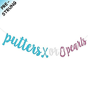 Putters or Pearls Gender Reveal Banner Cake Topper Glitter Pre-Strung for Golf Gender Reveal Party Supplies Decorations
