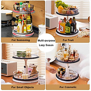 ROYALITA 2 Tier Lazy Susan Organizer for Cabinet, Upgraded 11.5" Clear Lazy Susan Turntable for Table, Detachable 360° Rotating Lazy Susan Spice Storage for Kitchen, Pantry, Refrigerator, Countertop