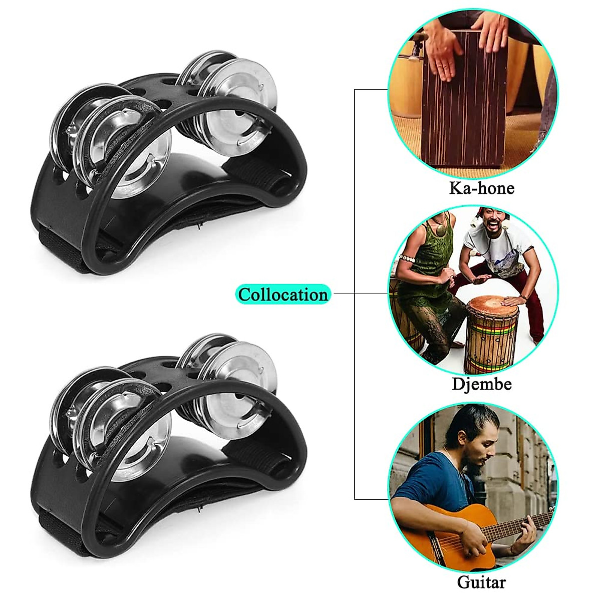 2 PCS Foot Tambourine, findTop Foot Shaker, Tambourines for Adults, Collocation Drums, Guitars, Metal Bells, for Concerts, Parties, Welcome Ceremonies (Black)