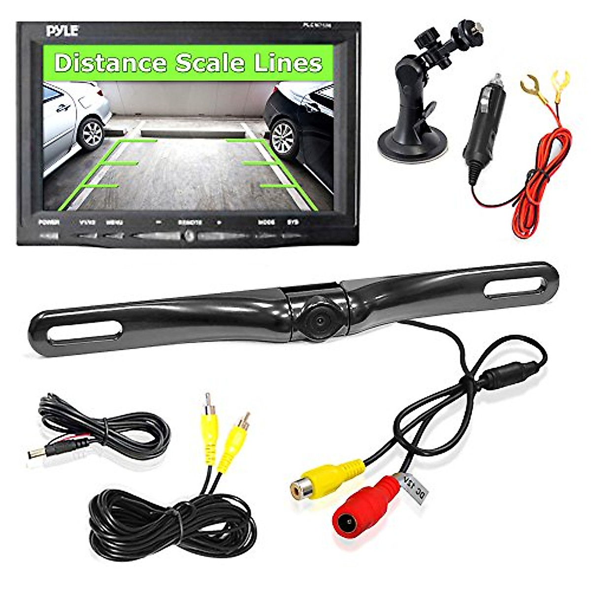 Pyle Car Backup Camera Rearview - Mirror Screen Reverse Parking Sensor HD 7" LCD Screen Monitor Distance Scale Line Waterproof Night Vision 170 Wide Angle Lens Swivel Angle Adjustable Cam - AZPLCM7500