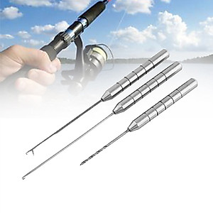 Uxsiya Baiting Needle Tool 3 in 1 Aluminum Alloy Fishing Bait Needle Set Fish Drill Tackle Baiting Rig Tool for Making Rigs