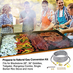 Uniflasy 5249 Propane to Natural Gas Conversion Kit Fits Blackstone 28", 36" Griddles Tailgater Rangetop Combo & Single Burner Rec Stove, 3/8" Natural Hose 10Feet with Quick Connect Fitting