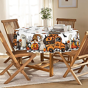 Horaldaily Halloween Tablecloth 70x70 Inch Round, Ghost Pumpkin Washable Table Cover for Party Picnic Dinner Decor