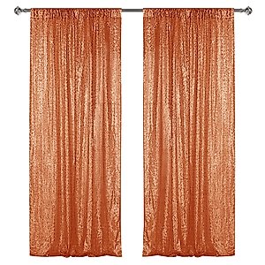 Sugargirl Orange Sequin Backdrop Curtain 2 Panels 2FTx8FT Glitter Orange Background Drapes Sparkle Photography Backdrop for Party Wedding Birthday Wall Decoration