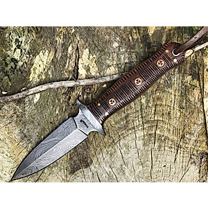 Perkin Handmade Knife Damascus Steel Hunting Knife With Leather Sheath